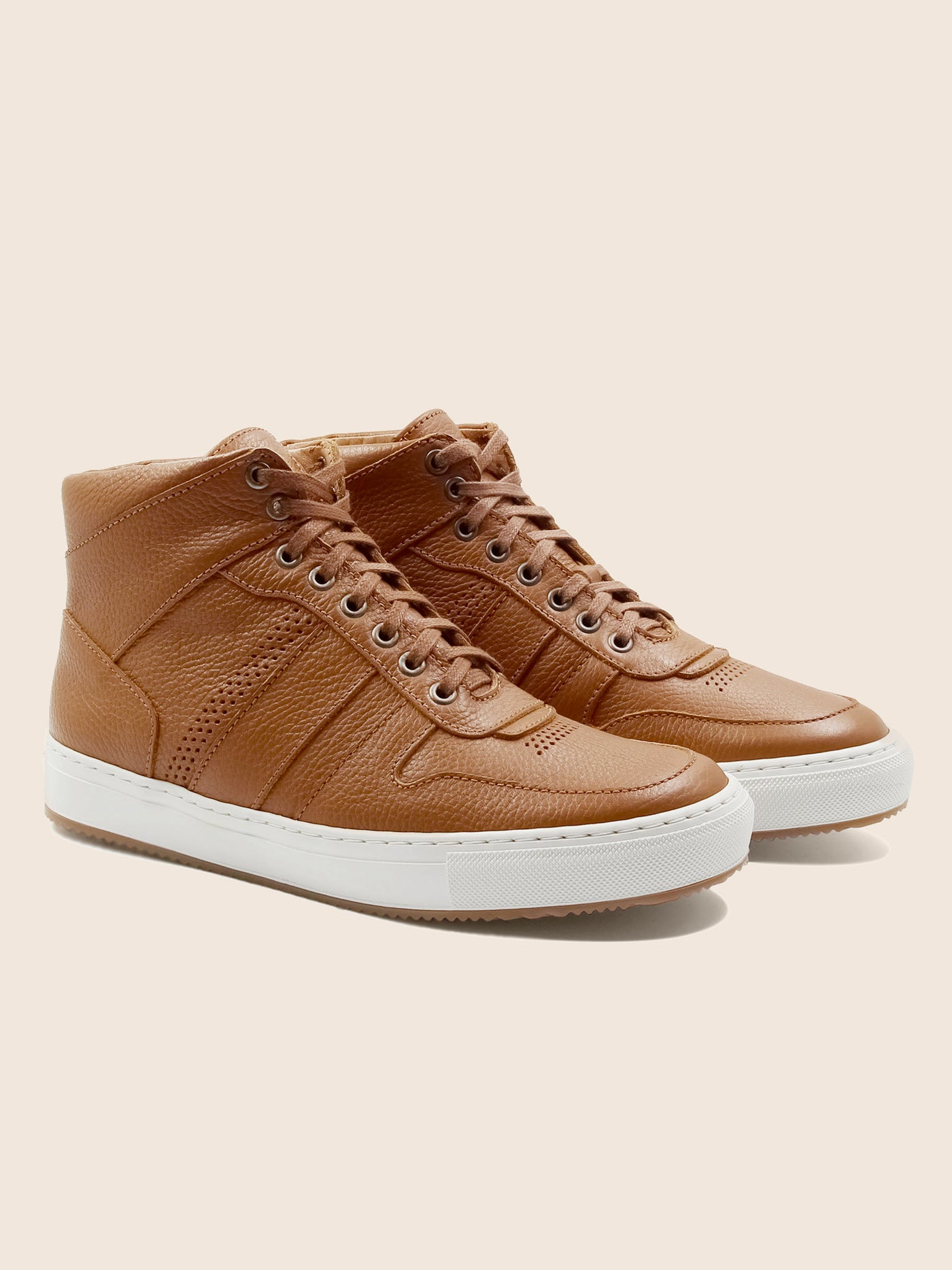 Gaspard Men's High-Top Sneakers in Cognac Grained Leather, Handmade in ...