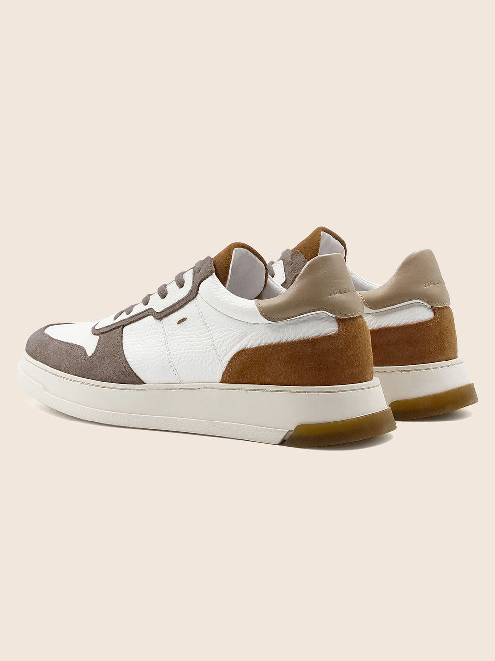 Handmade Leo men's sneakers in tan-white leather | JULES & JENN