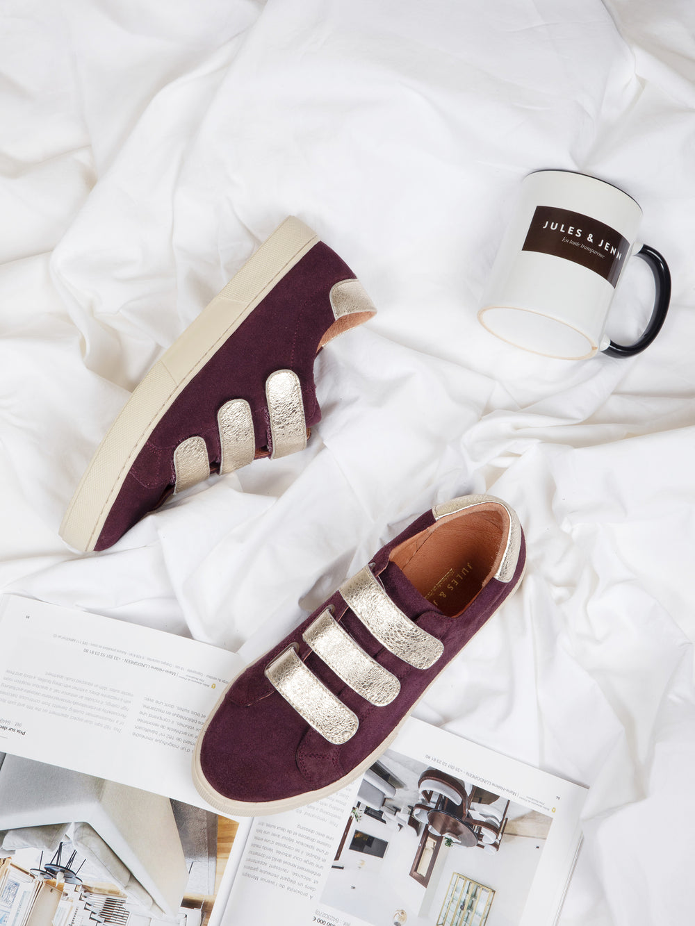 Baskets scratch bordeaux doré cuir daim | JULES & JENN