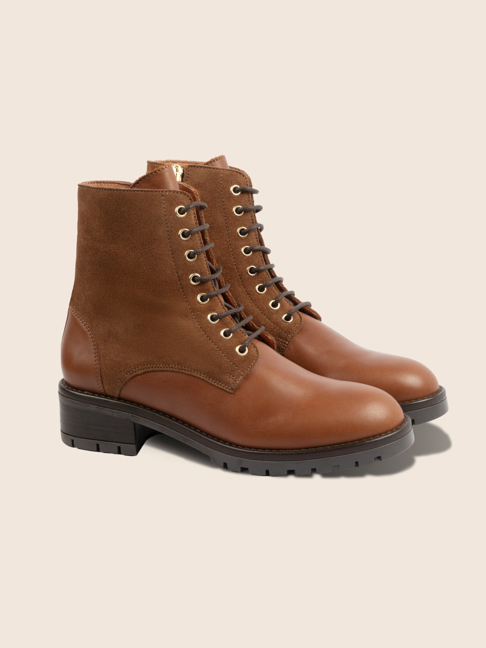 Women's tan leather Romy lace-up ankle boots | JULES & JENN