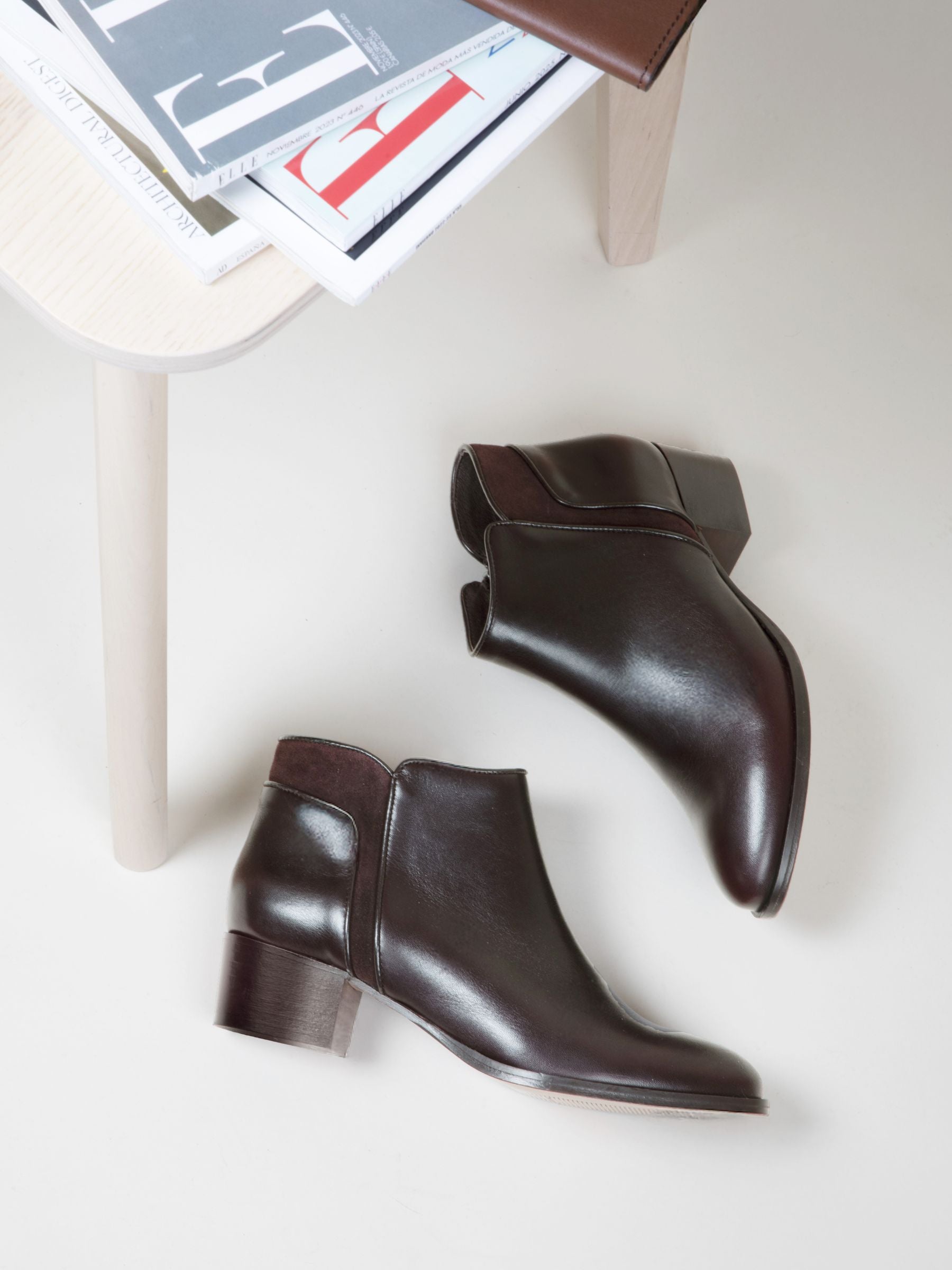 Bottines moyen talon cuir marron | JULES & JENN
