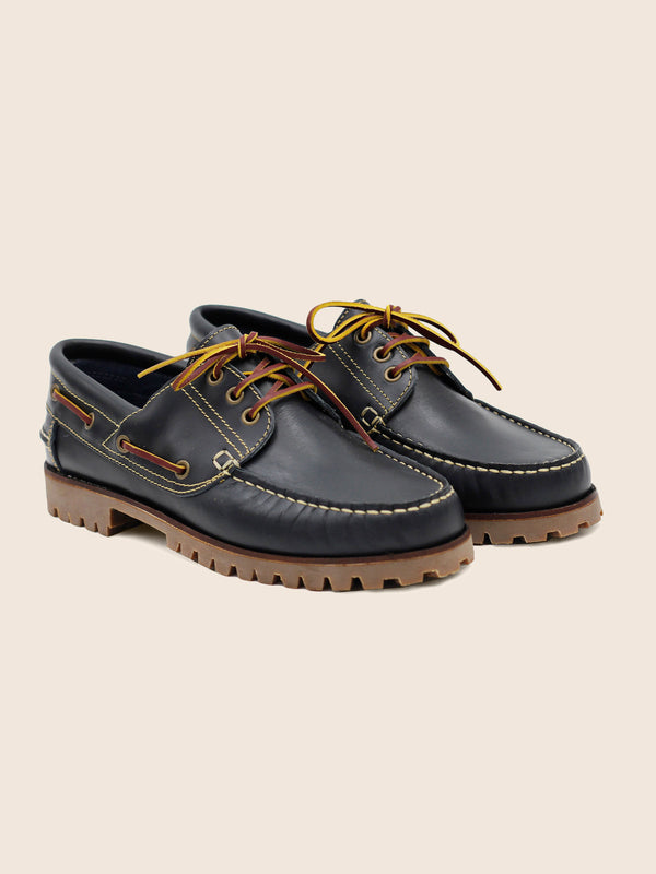 Handmade blue leather cleated boat shoes | JULES & JENN