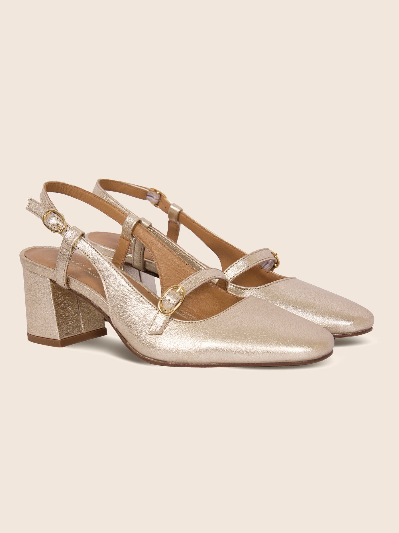 Escarpins slingback cuir métallisé doré | JULES & JENN