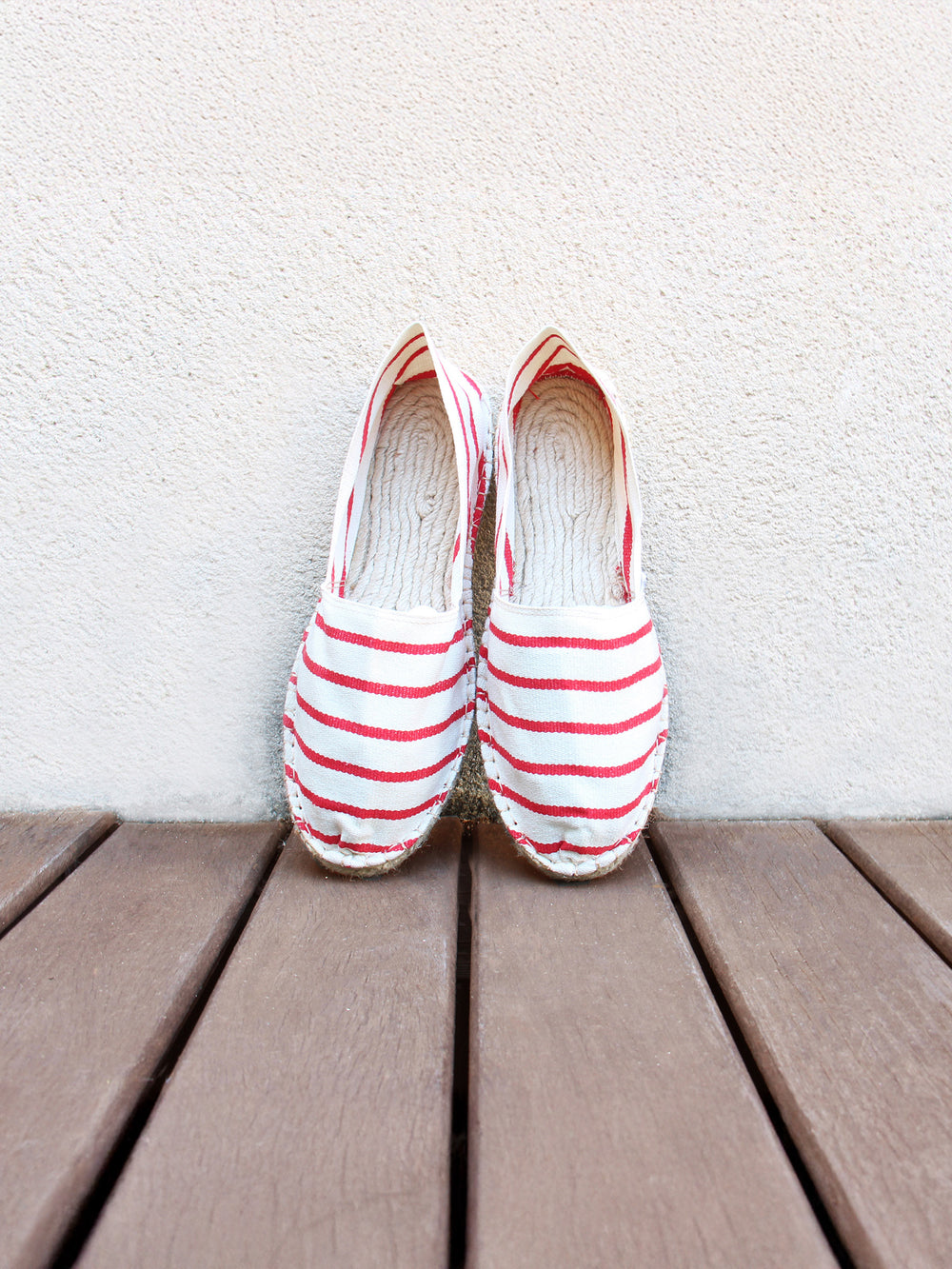 White & red cotton canvas espadrilles made in France | JULES & JENN