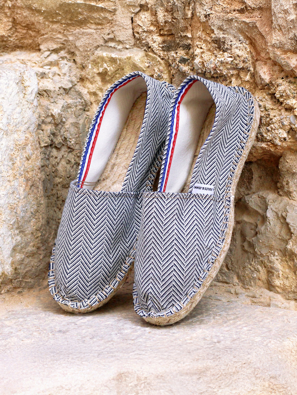 White & blue recycled cotton canvas espadrilles made in France | JULES ...