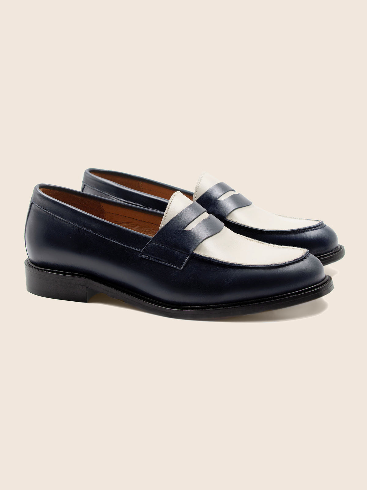 Mocassins bicolores pour femme en cuir bleu & blanc | JULES & JENN