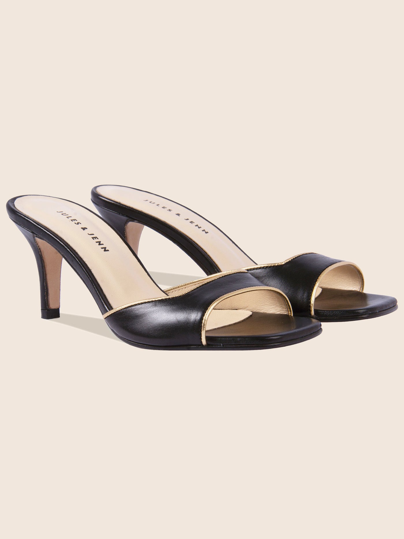 Mules à talon aiguille en cuir noir femme | JULES & JENN