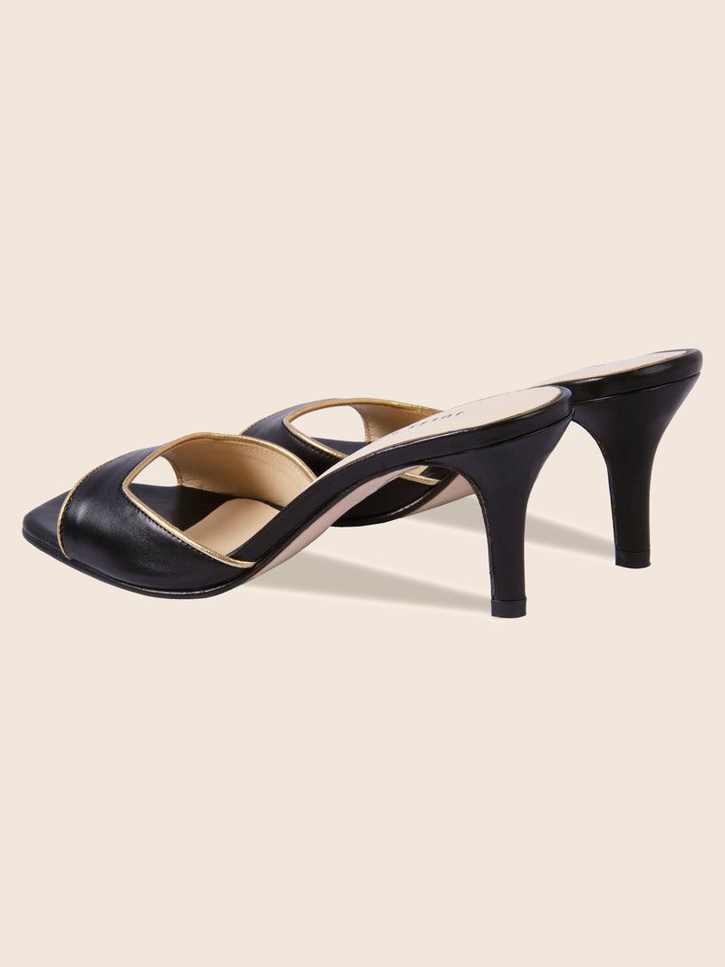 Mules à talon aiguille en cuir noir femme | JULES & JENN