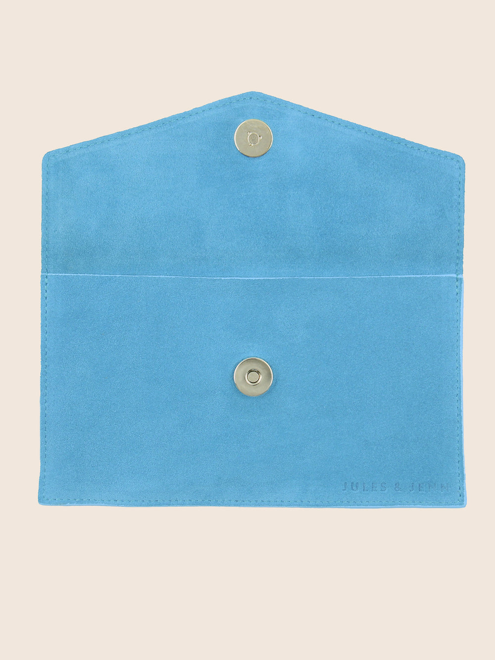 Upcycled suede azure blue leather envelope pouch | JULES & JENN