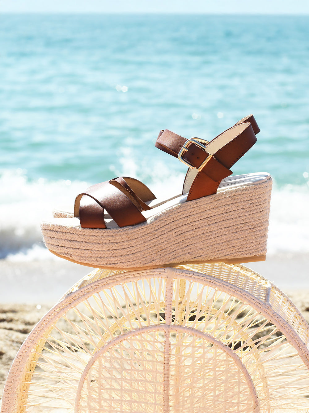 Women's Tan Leather Wedge Sandals | JULES & JENN