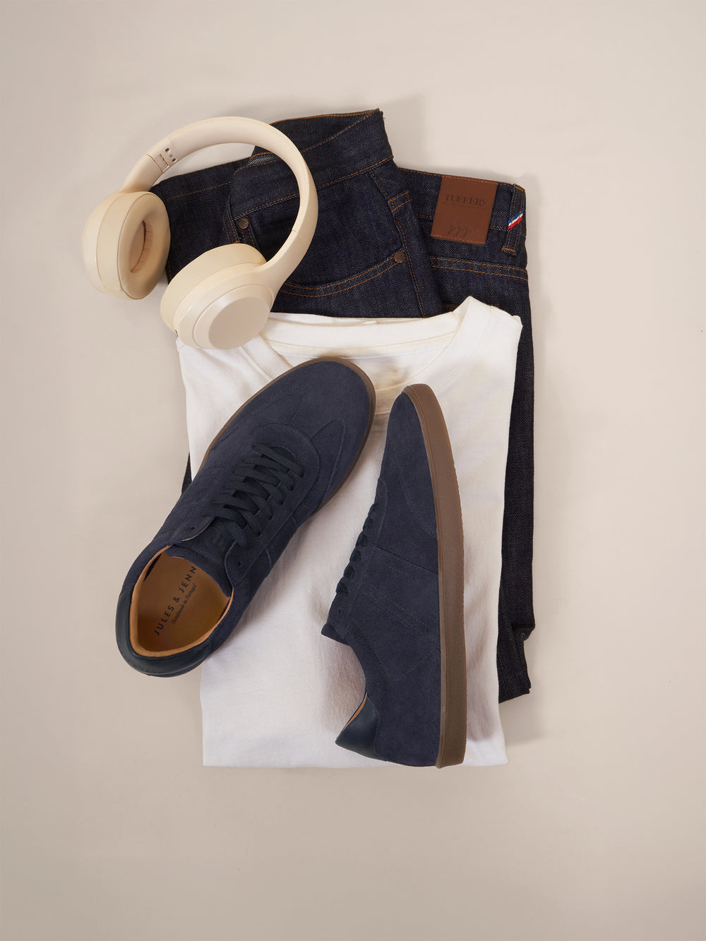 Men blue suede leather lace-up sneakers | JULES & JENN